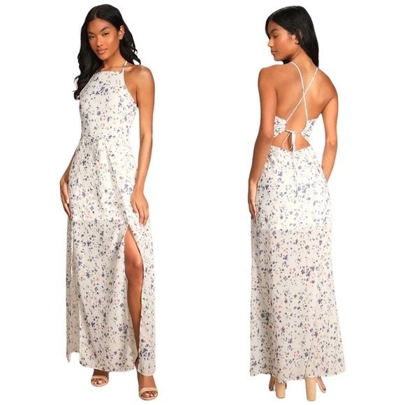 Lulus | Dresses | New Lulus Perfect For Paris White Floral Print Halter ...